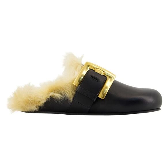 Balmain | Shoes | Balmain Fur Lined Buckle Mules Women Black Black ...